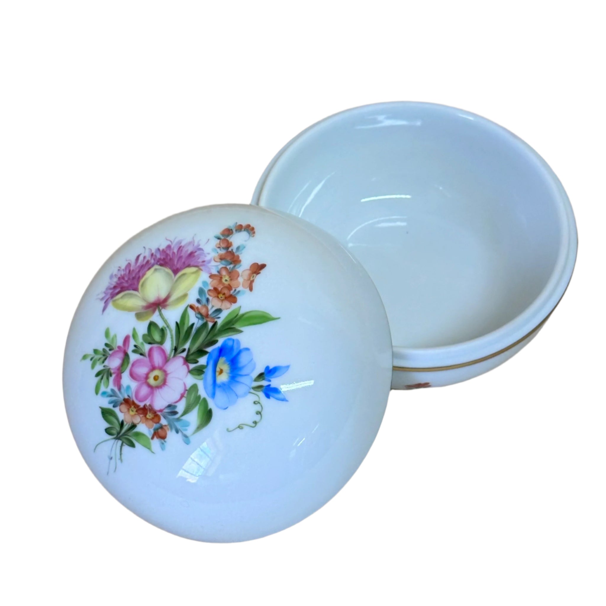 Herend Saxonian Bouquet Flower Porcelain Round Box & Lid 6031/BS